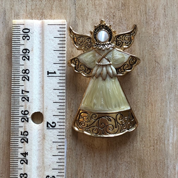 Jewelry | Vintage Gold Tone Enamel Angel Brooch | Poshmark